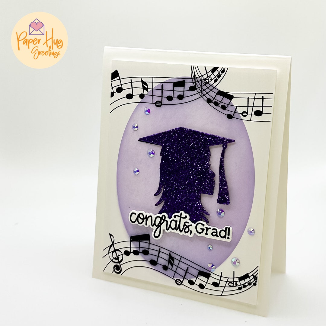 Purple Congrats Grad Handmade Card With Music Notes, Graduation Card ...