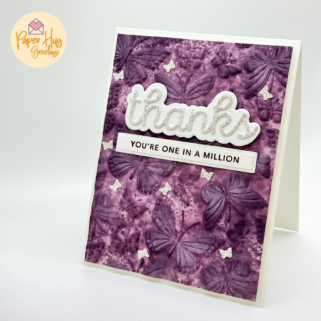 Thanks Deep Purple Butterfly Embossed 3D Handmade Card, Handmade Thank ...
