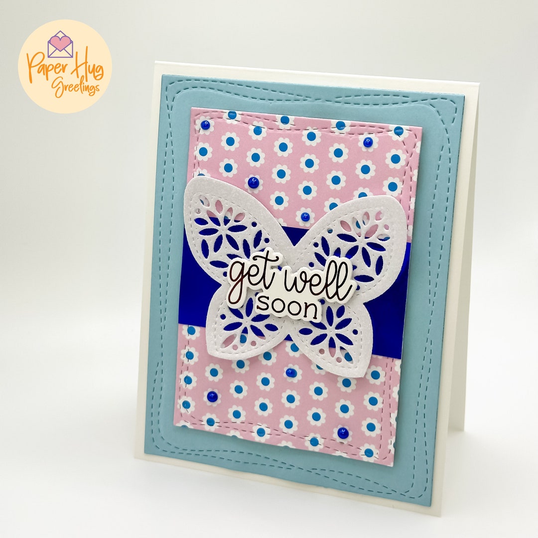 Get Well Soon Pink and Blue Butterfly Handmade Greeting Card, Get Well ...