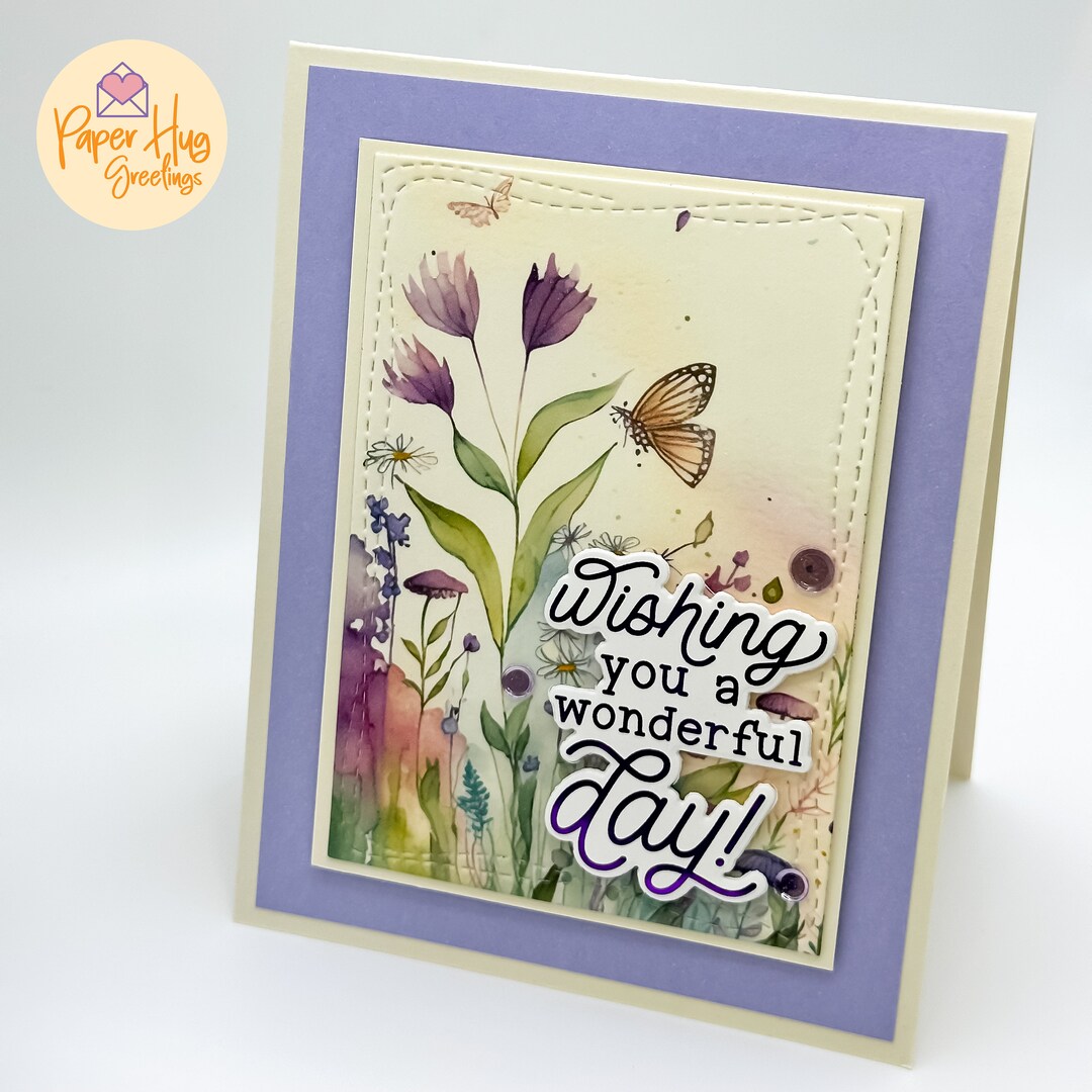 Wishing You a Wonderful Day Wildflower Handmade Greeting Card | Purple ...