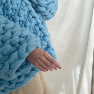 Super Chunky Hand Knit Blue Cardigan, Womens Oversized Cardigan - Etsy