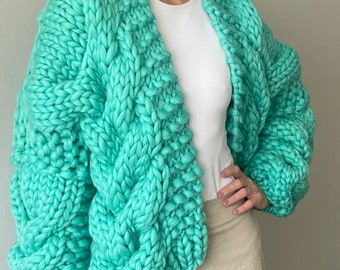 Cable Knit Cardigan Chunky Knit Jacket Merino Wool Chunky - Etsy