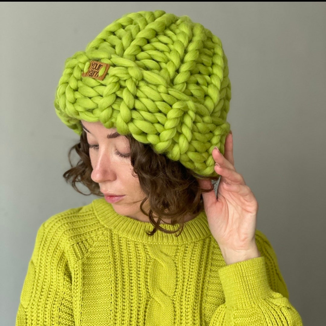 Chunky Hand Knit Hat, Winter Wool Beanie - Etsy