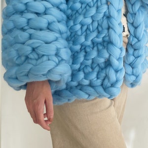 Super Chunky Hand Knit Blue Cardigan, Womens Oversized Cardigan - Etsy