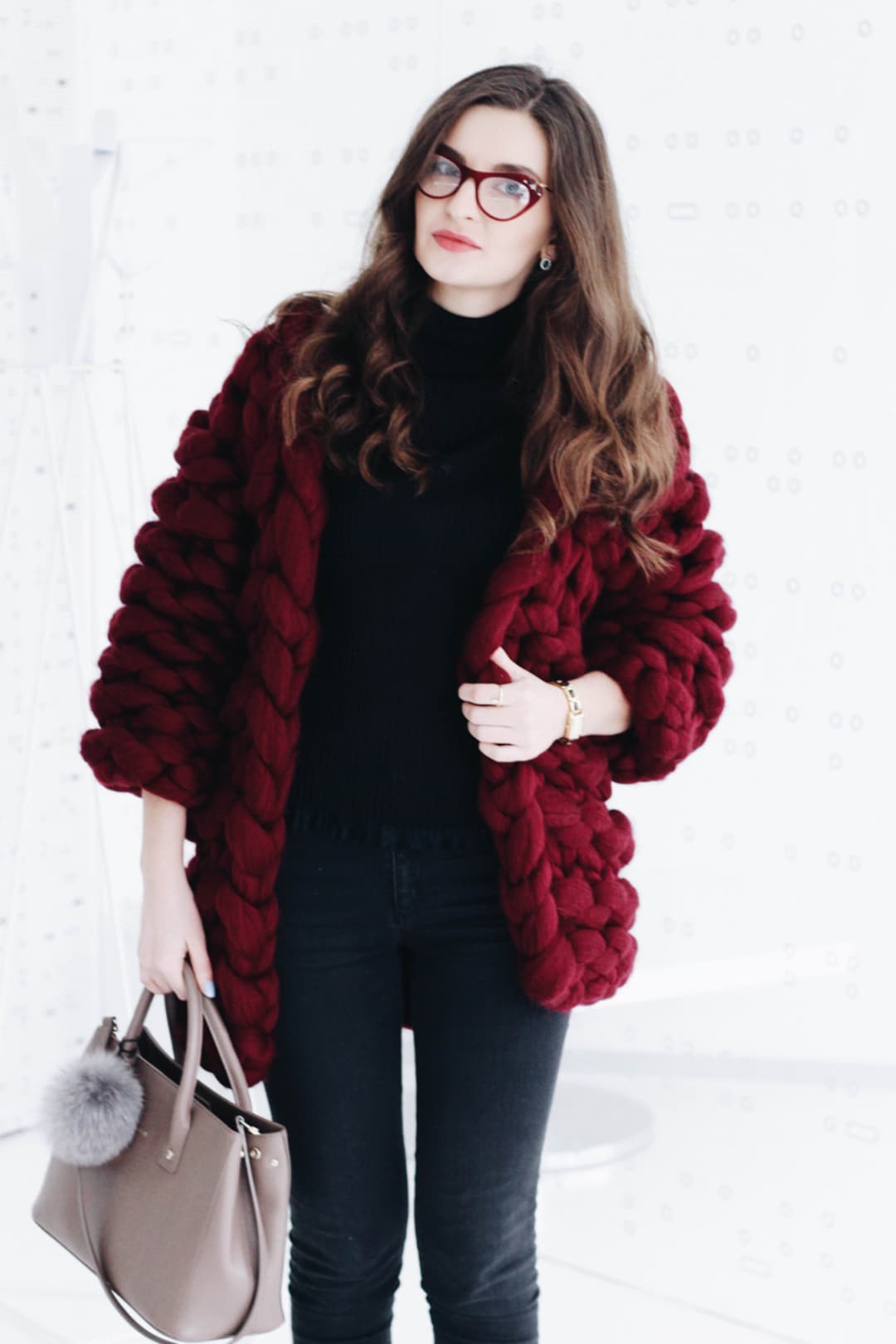 Womens Chunky Knit Cardigan, Hand Knitted Merino Wool Marsala Cardigan ...