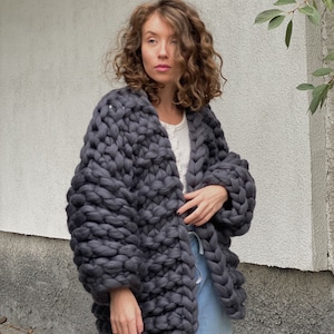 Super Chunky Cardigan, Long Sleeves Knit Cardigan, Oversized Cardigan ...