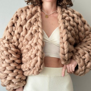 Chunky Knit Cardigan, Cream Knit Cardigan, Oversized Cropped Cardigan ...