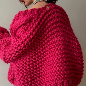 Womens Cable Knit Chunky Cardigan, Handmade Fuchsia Sweater - Etsy