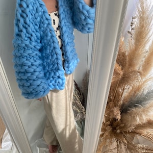 Super Chunky Hand Knit Blue Cardigan, Womens Oversized Cardigan - Etsy