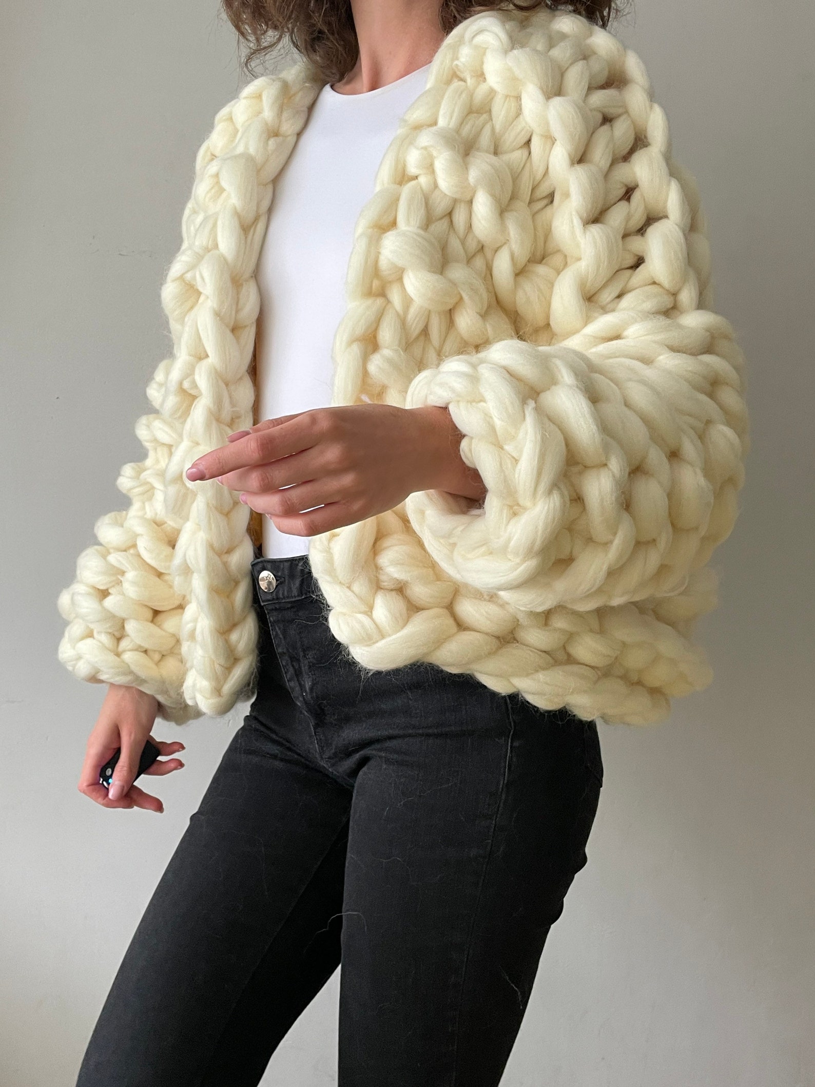 Chunky Knit Cropped Oversized Cardigan - Etsy