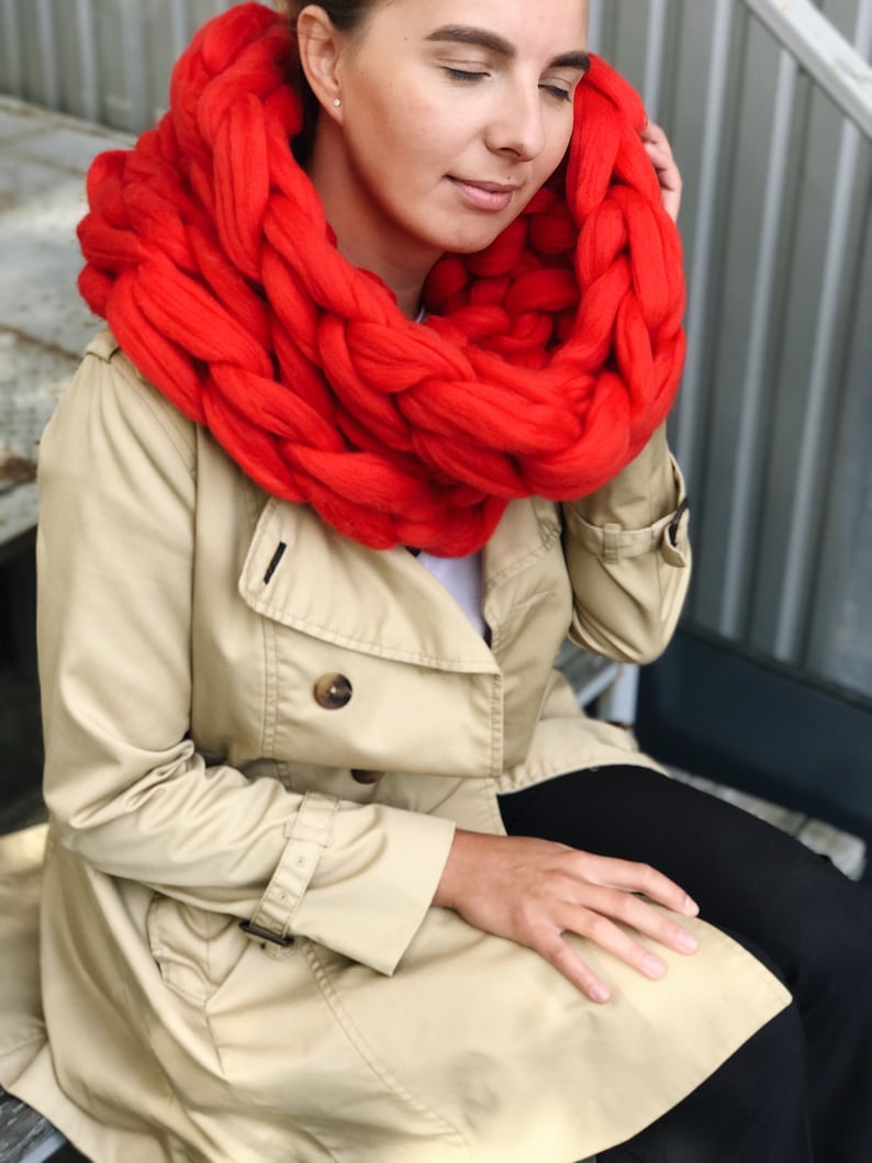 Knit Loop Scarf Circle Scarf Chunky Knit Scarf | Etsy