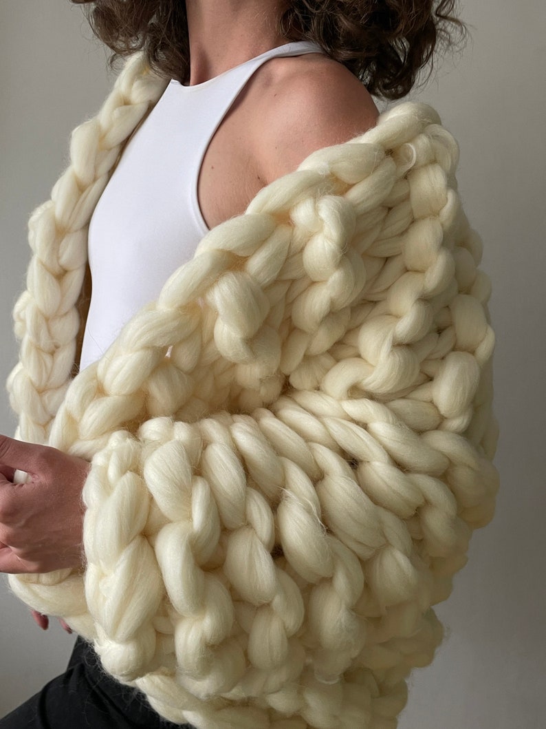 Chunky Knit Cropped Oversized Cardigan - Etsy