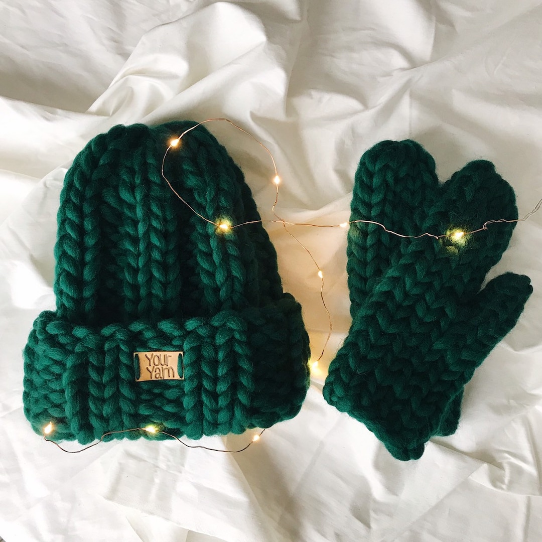 Hat and Mittens Set, Hand Knit Mittens, Chunky Knit Hat - Etsy