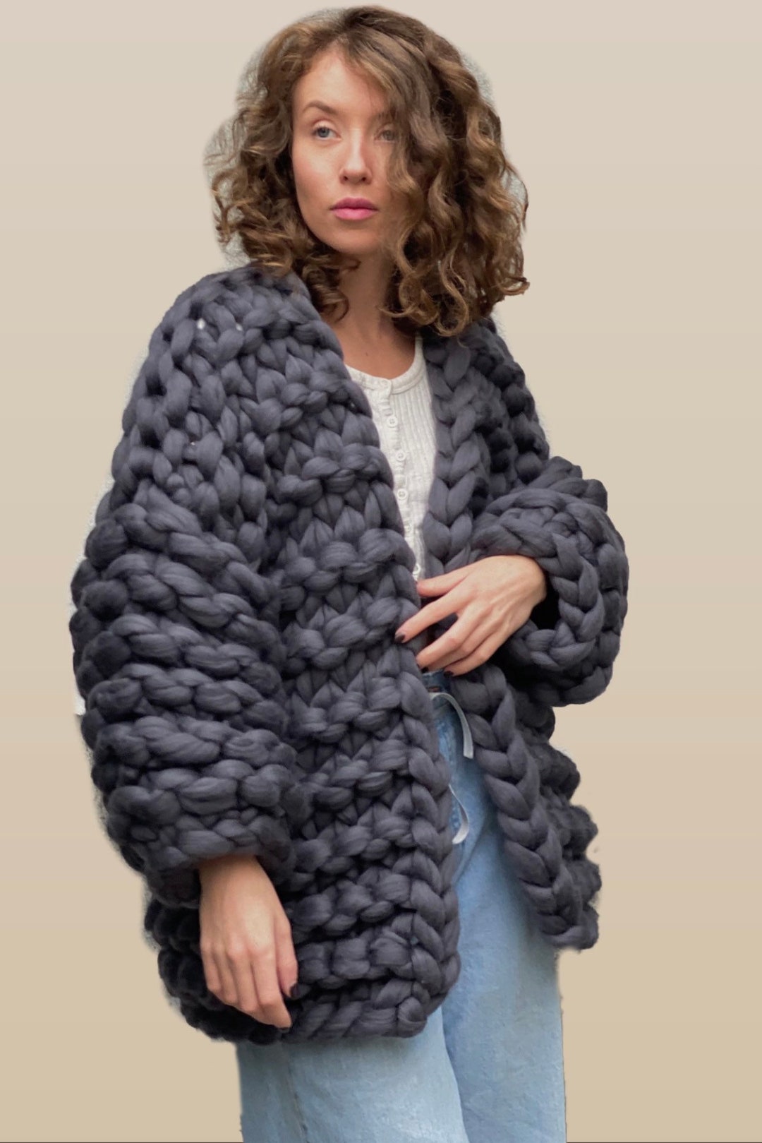 Super Chunky Cardigan, Long Sleeves Knit Cardigan, Oversized Cardigan ...