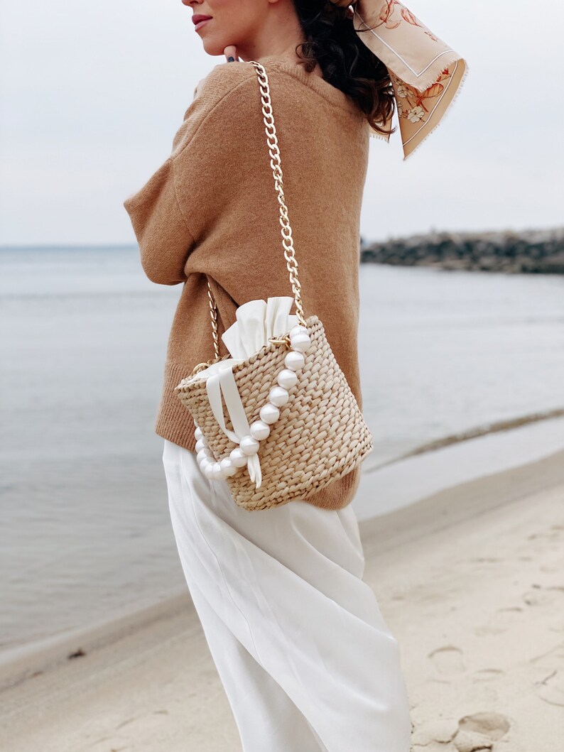 Womens Straw Bucket Bag Beaded Straw Bag Round Straw Handbag - Etsy