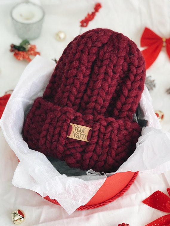Chunky Knit Beanie Hand Knitted Wool Hat Women's Winter - Etsy