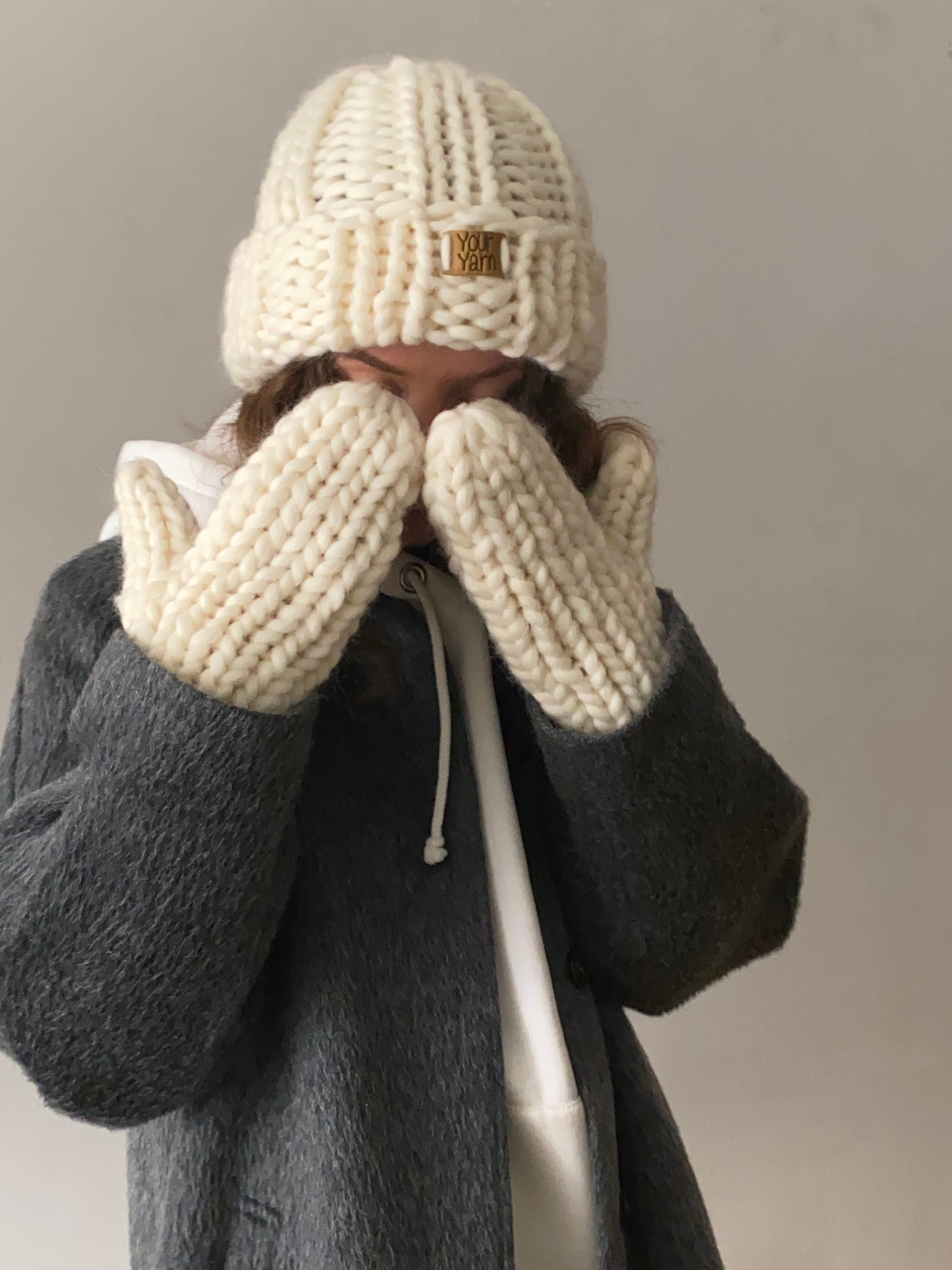 Women's Chunky Knit White Mittens, Knitted Wool Mittens - Etsy