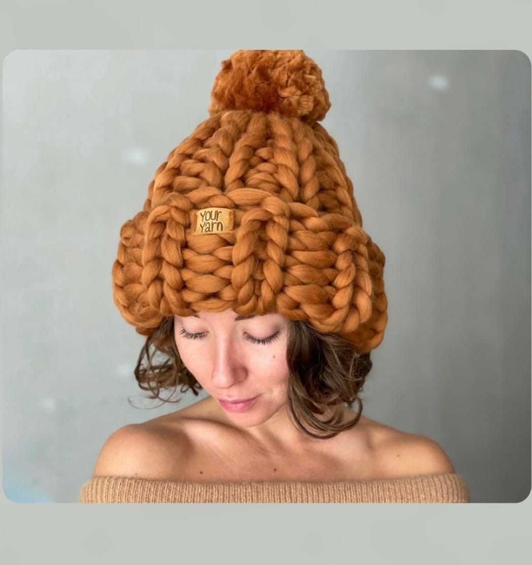 Chunky Knit Beanie With Pom Pom, Knit Hat With Pom Pom - Etsy