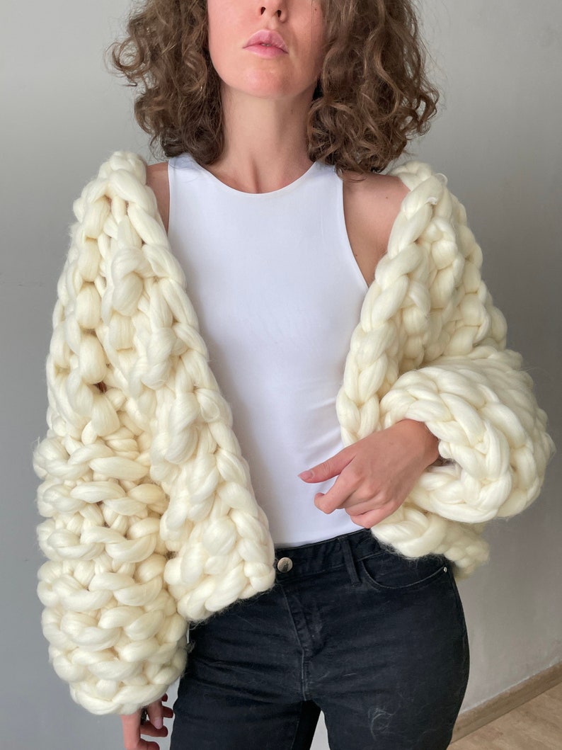 Chunky Knit Cropped Oversized Cardigan - Etsy