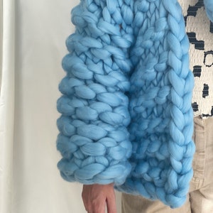 Super Chunky Hand Knit Blue Cardigan, Womens Oversized Cardigan - Etsy
