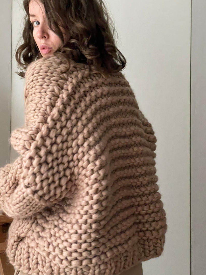 Cable Knit Chunky Cardigan Beige Oversized Hand Knit Cozy - Etsy