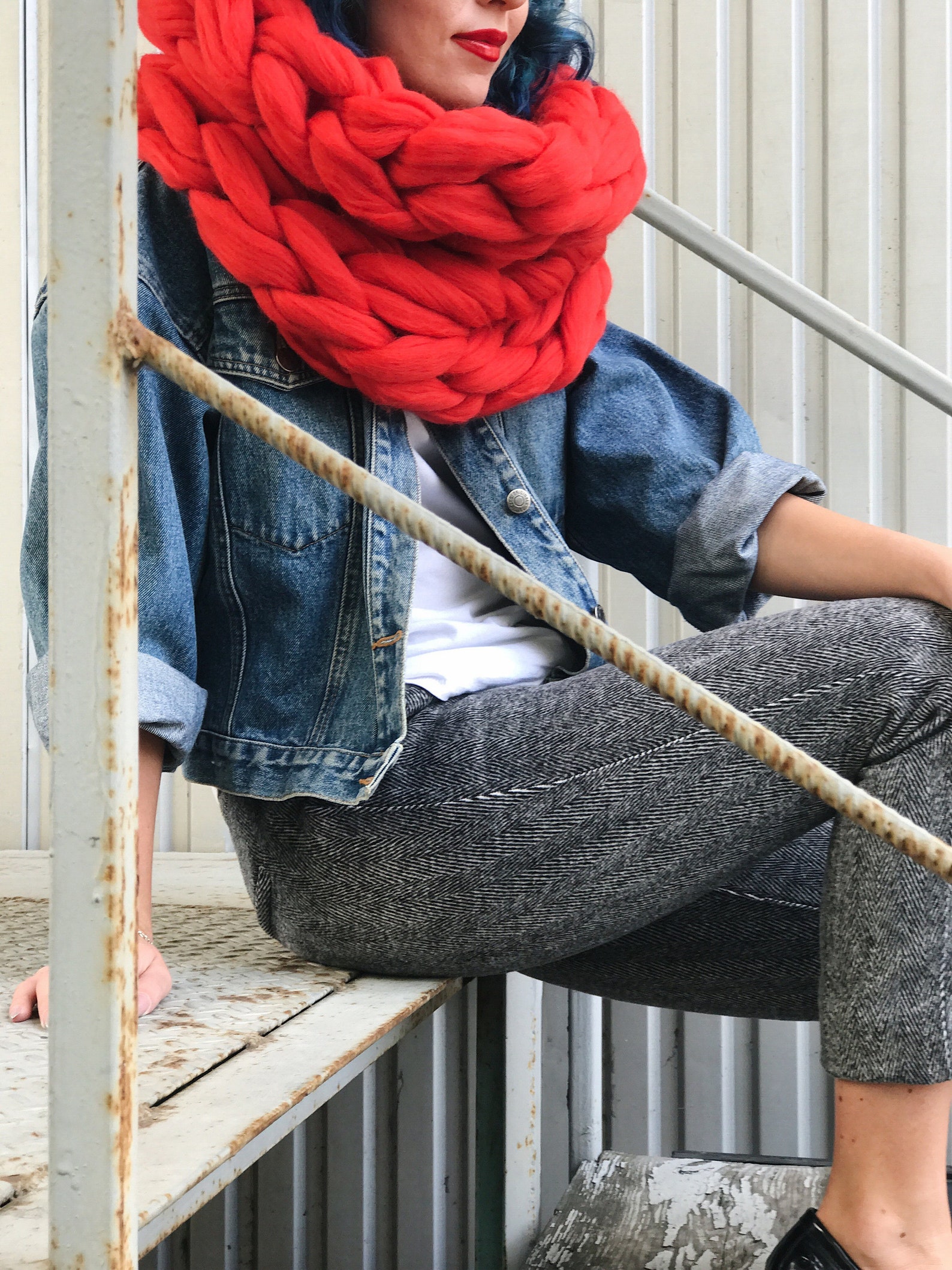 Knit Loop Scarf Circle Scarf Chunky Knit Scarf | Etsy