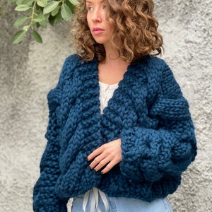 Cozy Cable Knit Cardigan, Chunky Wool Cardigan - Etsy