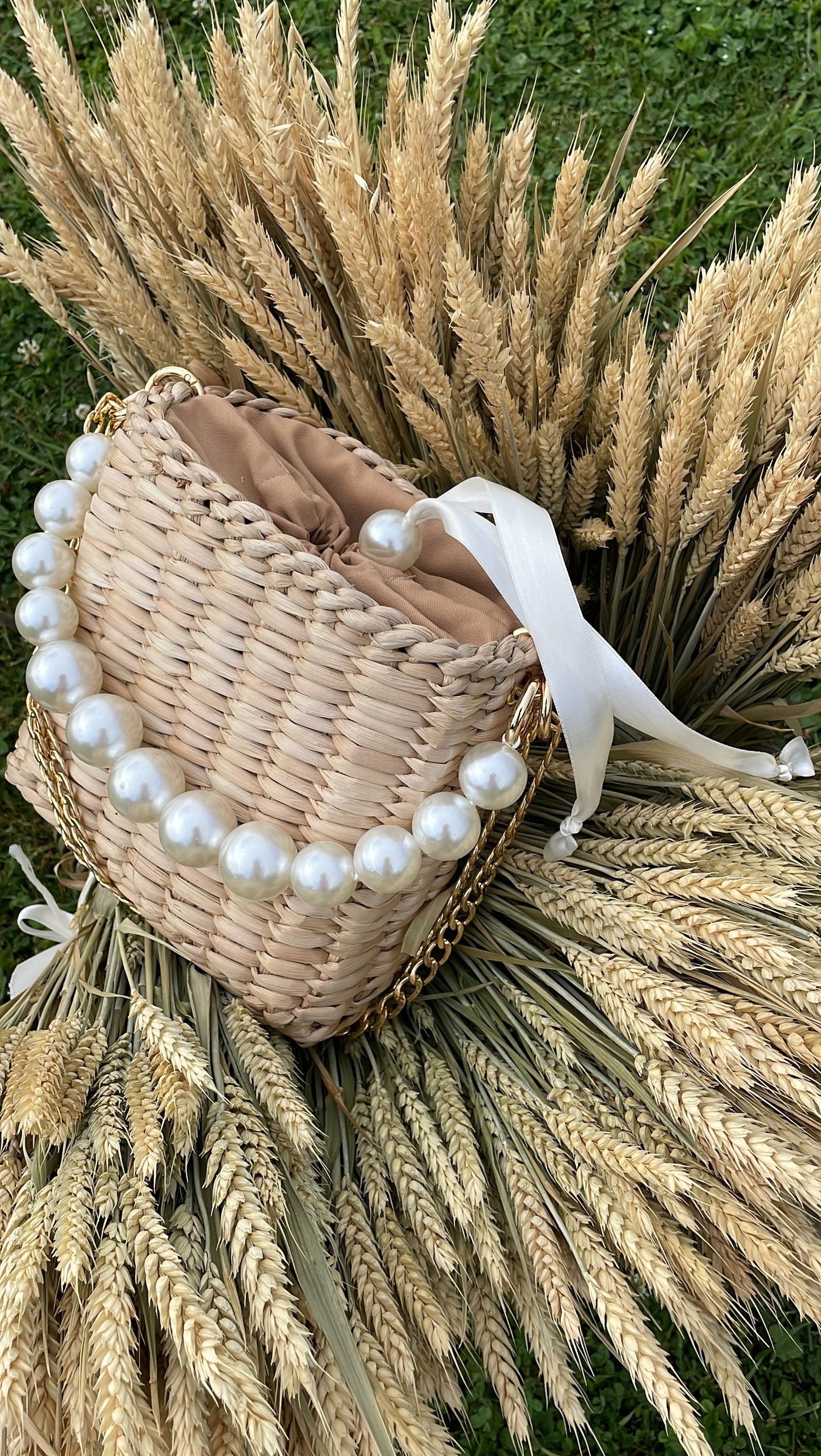 Straw Shoulder Handbag, Pearls Handle Bag - Etsy
