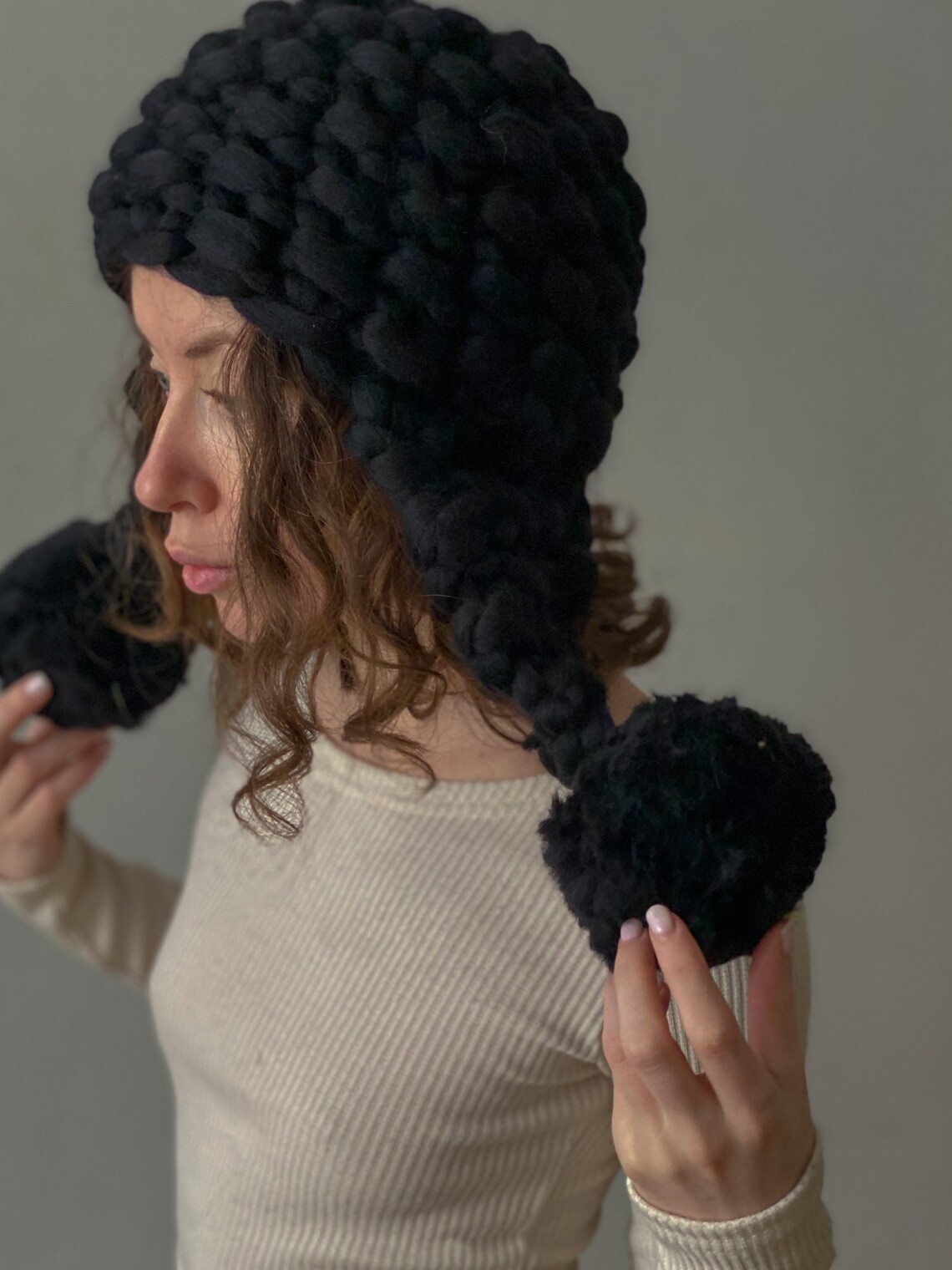 Ear Flap Knit Hat Chunky Knit Winter Hat With Ears | Etsy