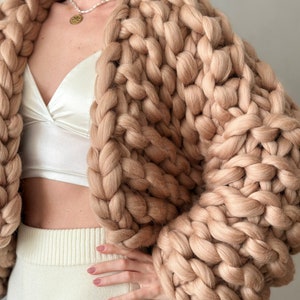 Chunky Knit Cardigan, Cream Knit Cardigan, Oversized Cropped Cardigan ...