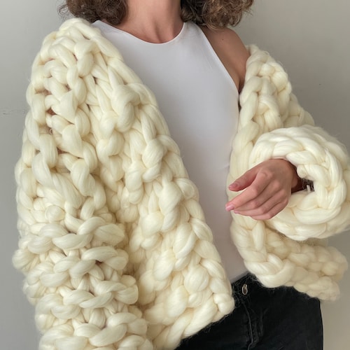 100% Merino Wool Oversized Chunky Knit Jacket Super Chunky - Etsy