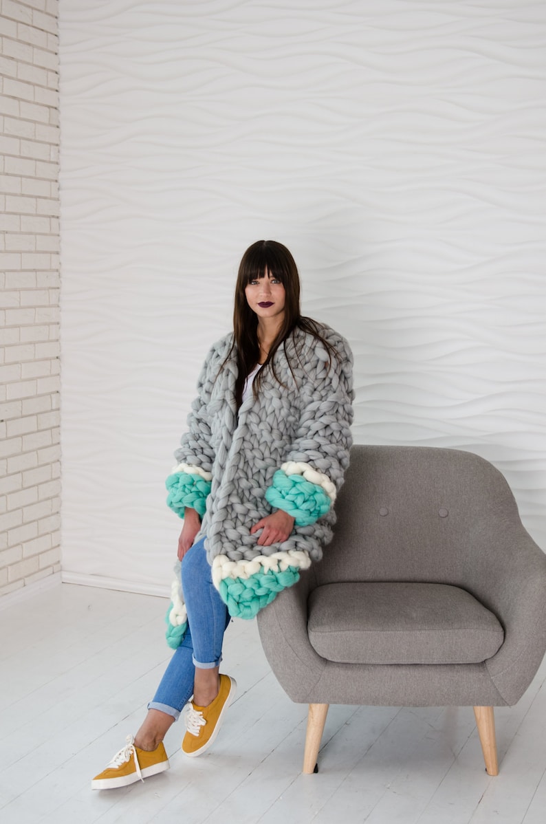 100% Merino Wool Oversized Chunky Knit Jacket Super Chunky - Etsy