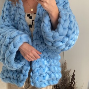 Super Chunky Hand Knit Blue Cardigan, Womens Oversized Cardigan - Etsy