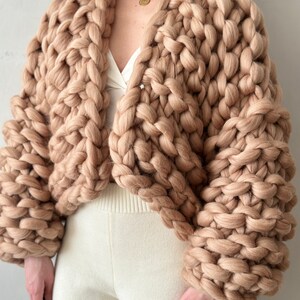 Chunky Knit Cardigan, Cream Knit Cardigan, Oversized Cropped Cardigan ...