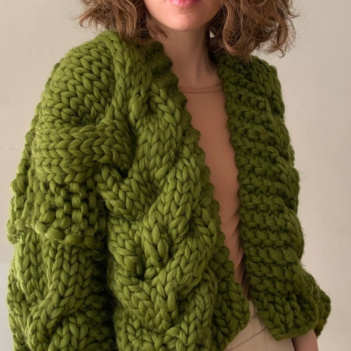 Cable Knit Chunky Cardigan Beige Oversized Hand Knit Cozy - Etsy