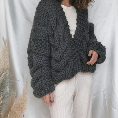 Cable Knit Cardigan Chunky Wool Crochet Cardigan - Etsy