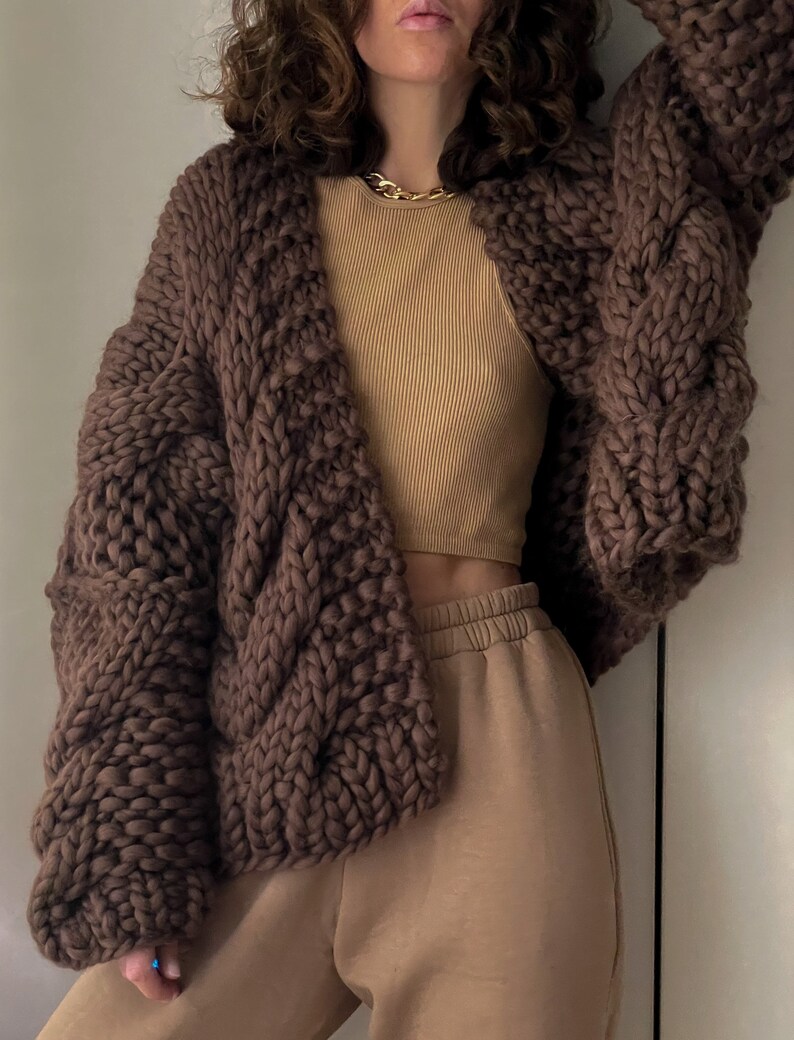 Cable Knit Cardigan, Chunky Wool Crochet Cardigan - Etsy