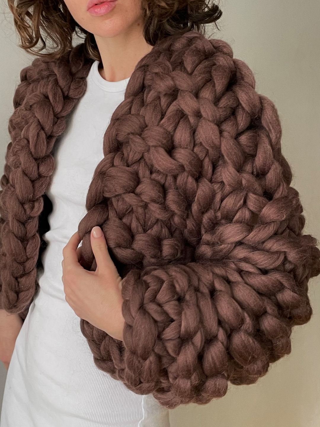 Oversized Chunky Knit Cardigan Sweater Cropped Crochet Wool - Etsy