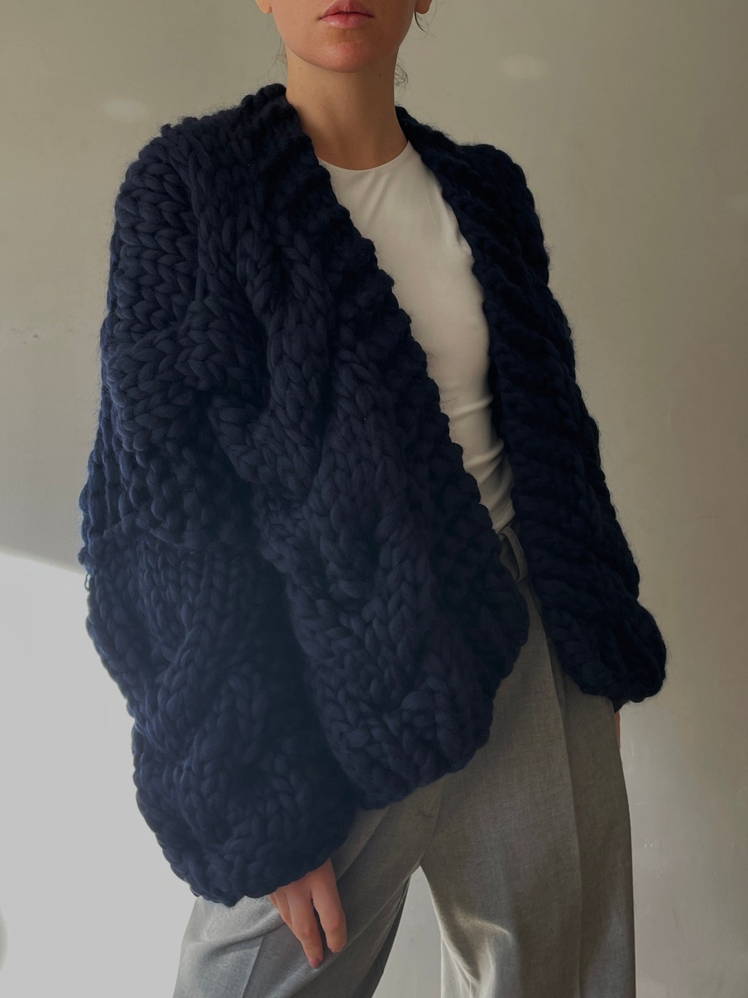 Cozy Cable Knit Cardigan, Chunky Wool Cardigan - Etsy