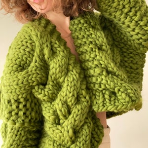 Womens Chunky Cable Knit Oversized Wool Cardigan - Etsy