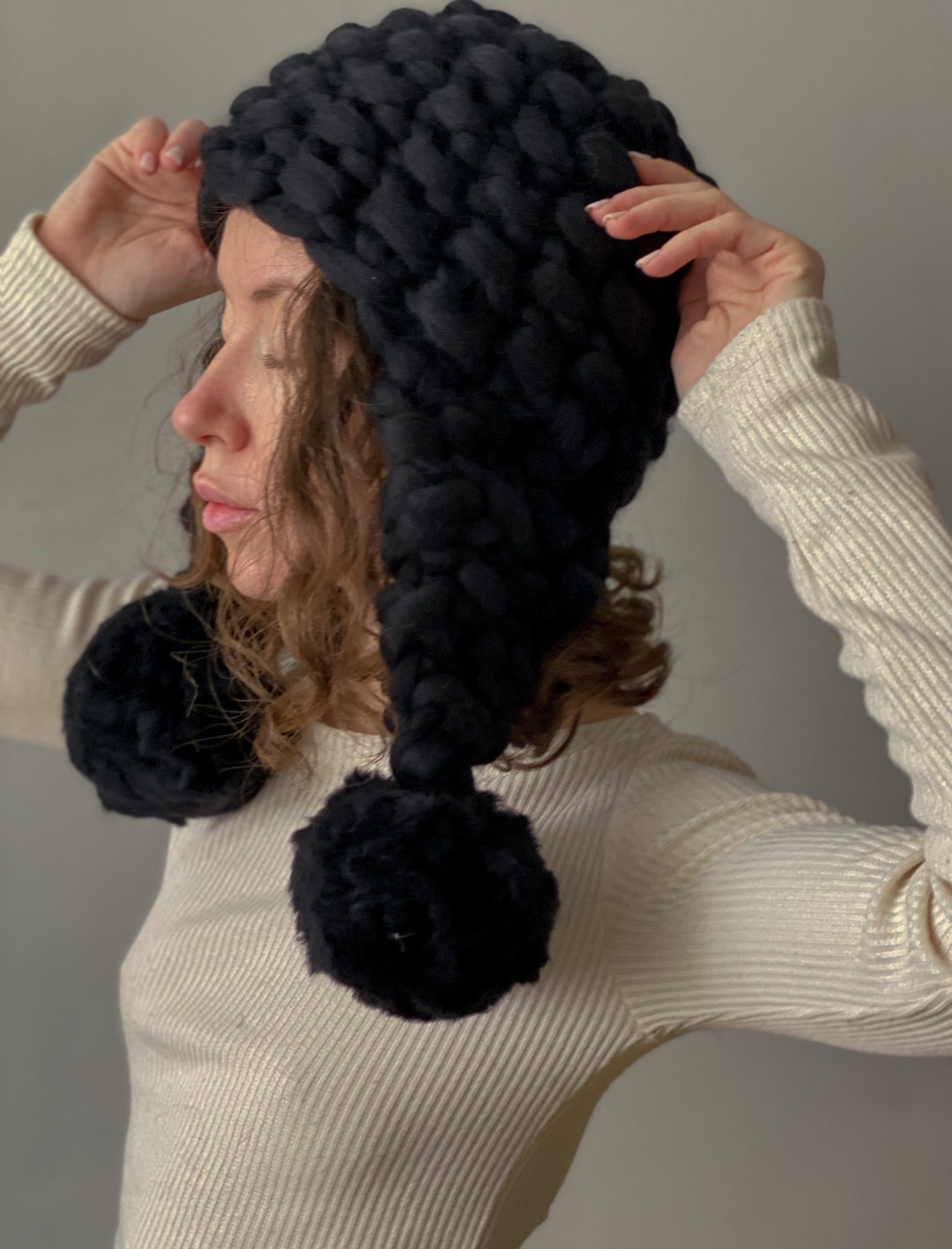 Ear Flap Knit Hat, Chunky Knit Winter Hat With Ears - Etsy