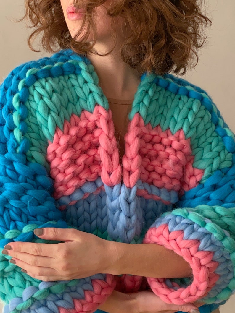 Chunky Knit Cardigan Hand Knit Cardigan - Etsy