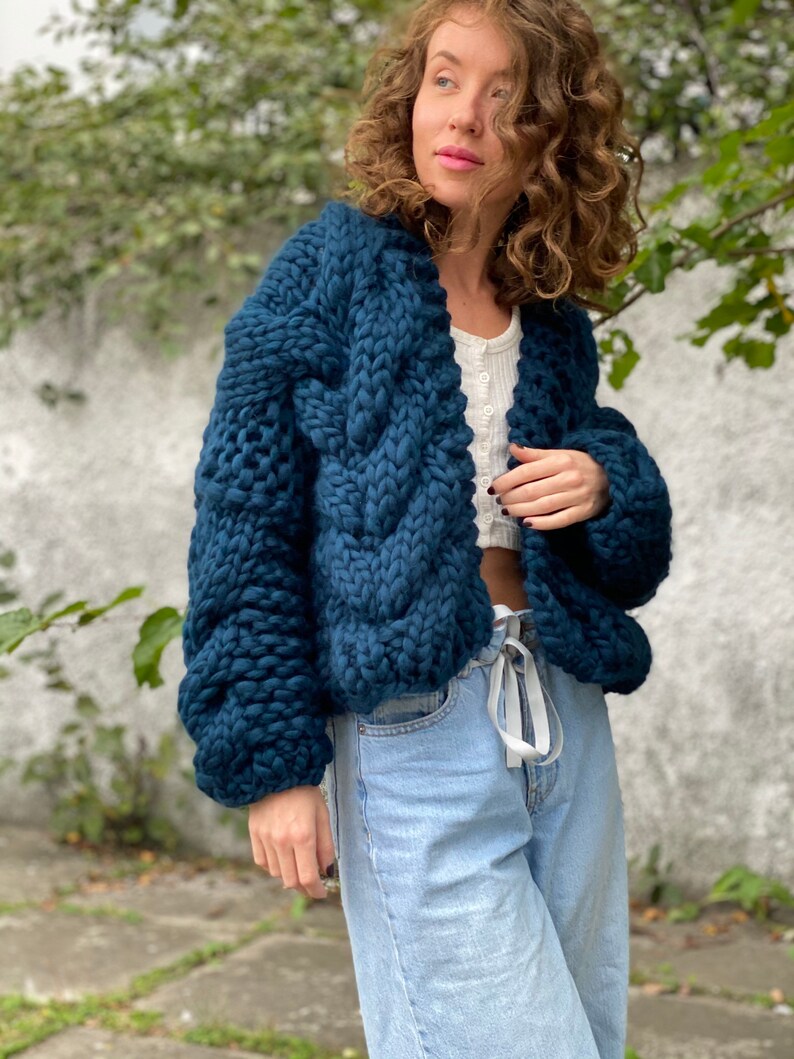 Cozy Cable Knit Cardigan, Chunky Wool Cardigan - Etsy