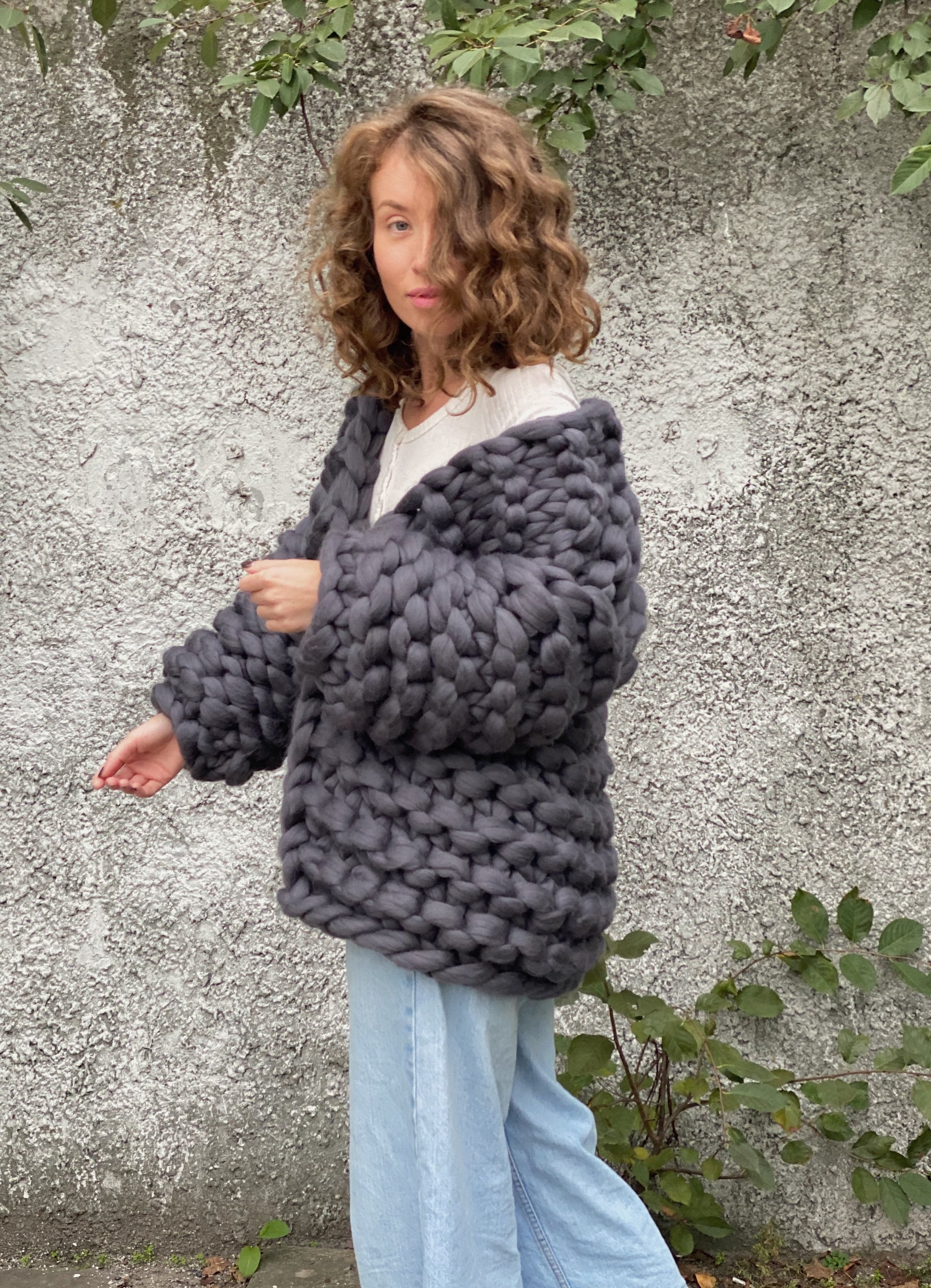 Super Chunky Cardigan, Long Sleeves Knit Cardigan, Oversized Cardigan ...