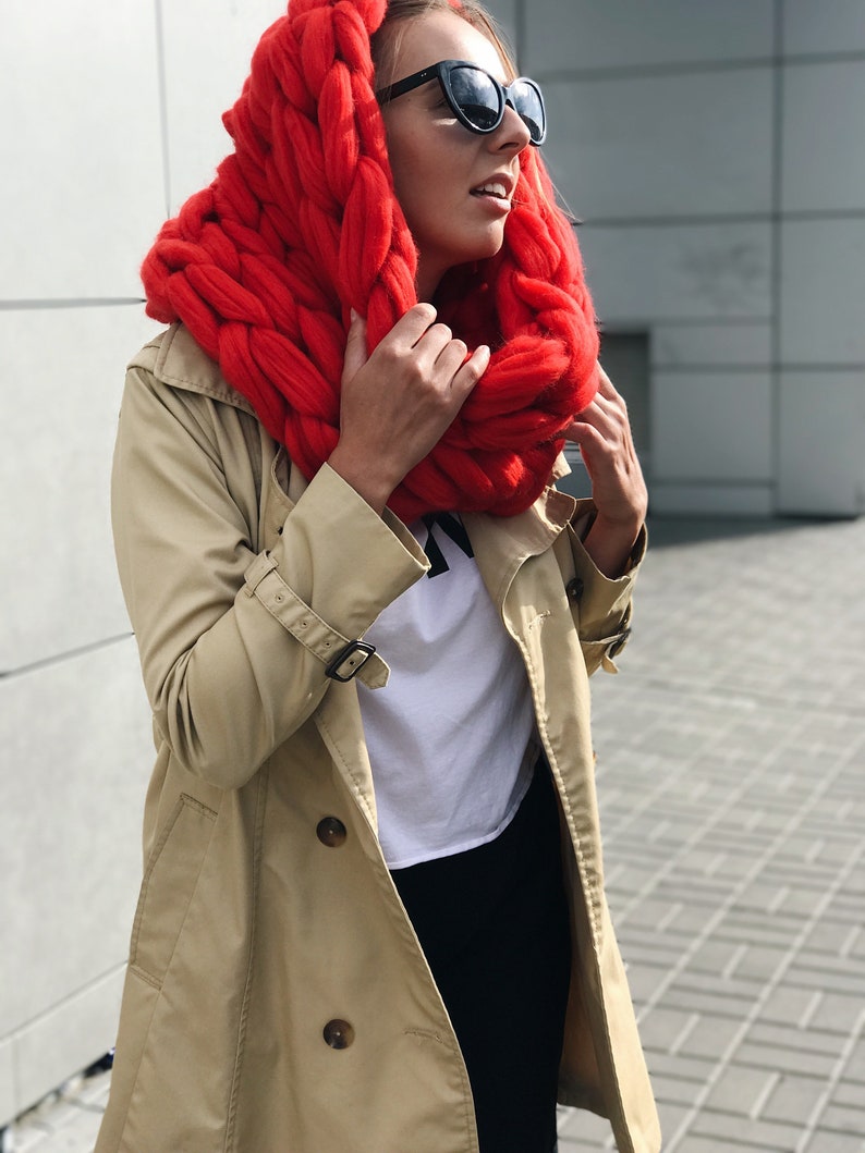 Knit Loop Scarf Circle Scarf Chunky Knit Scarf | Etsy