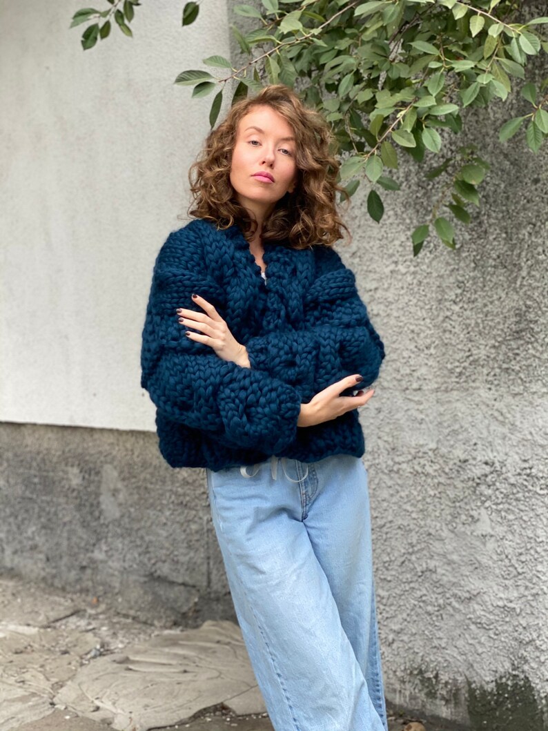 Cozy Cable Knit Cardigan, Chunky Wool Cardigan - Etsy