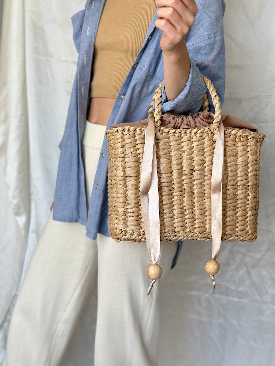 Straw Bag French Market Basket, Straw Tote With Handles - Etsy