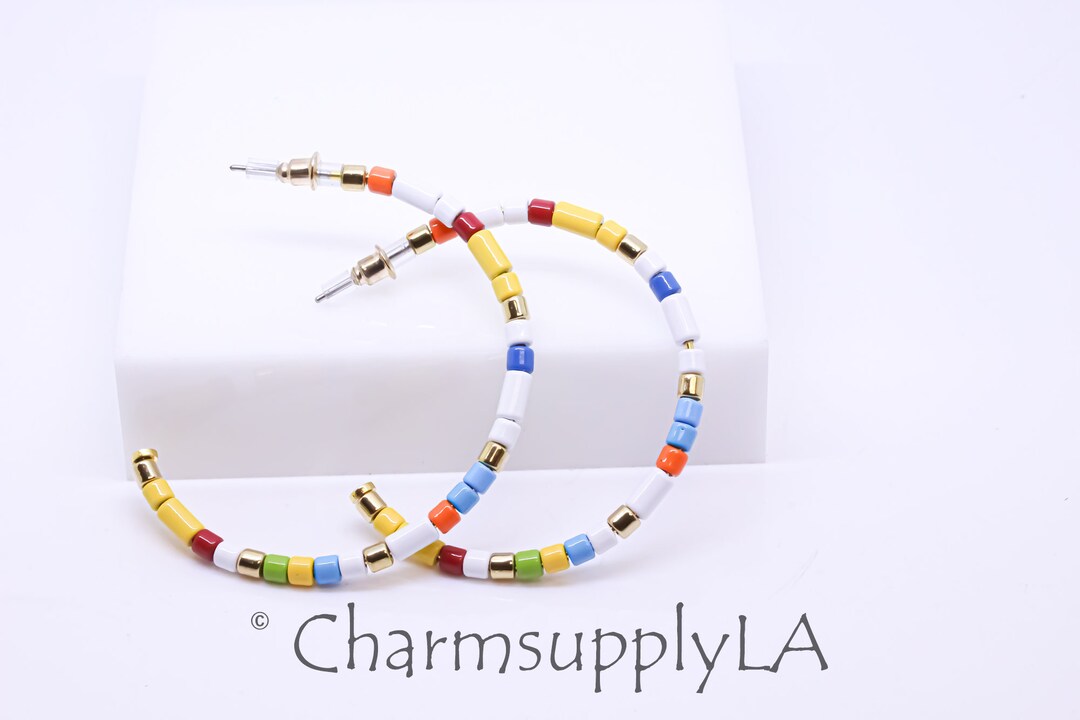 Limited Edition Colorful Enamel Tubes Beaded Hoop Earrings, 50-52mm ...