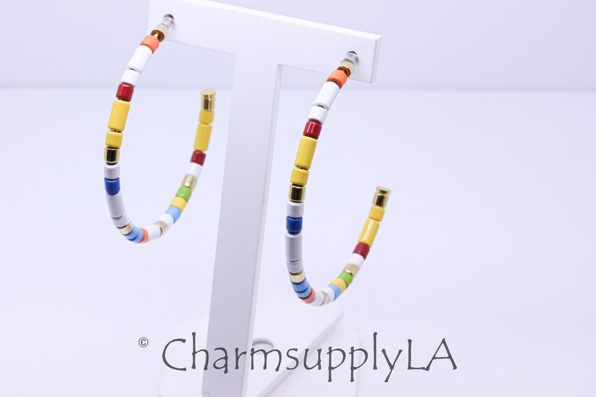 Limited Edition Colorful Enamel Tubes Beaded Hoop Earrings | Etsy