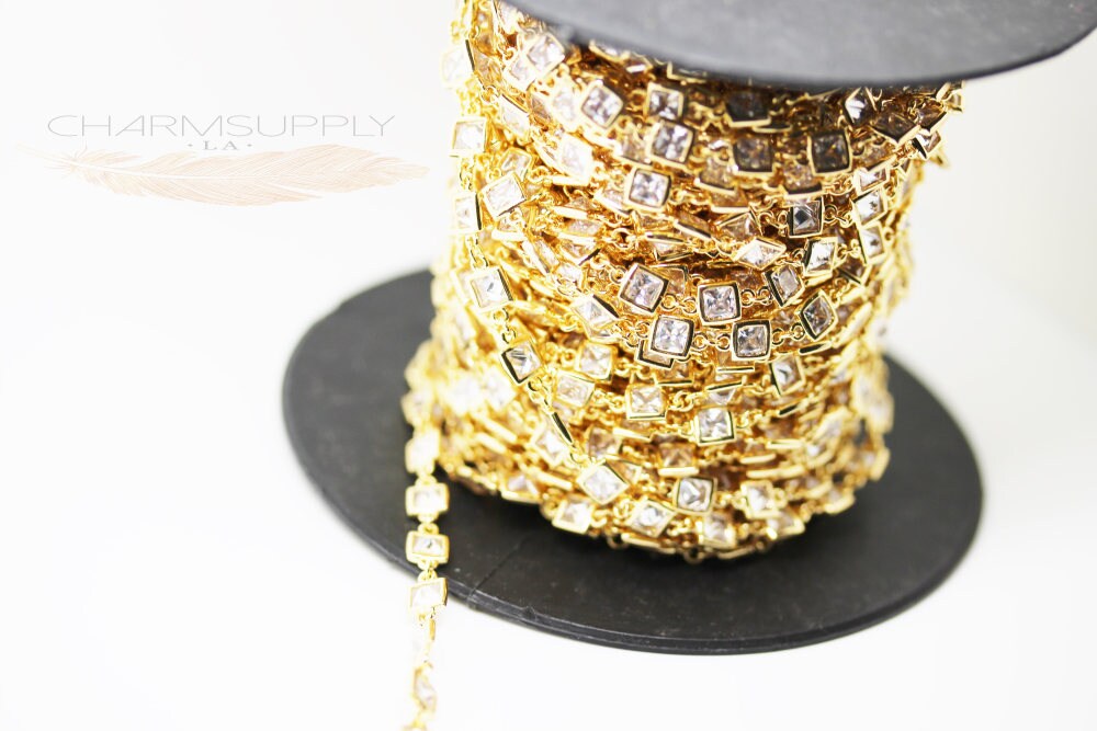 CZ Chain by Foot Bulk Chain by Foot CZ Square Chain - Etsy